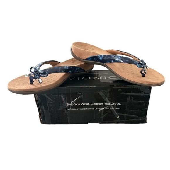 Vionic | Shoes | Vionicbella Sandal Toe Post Thong Navy Poppy Braided ...